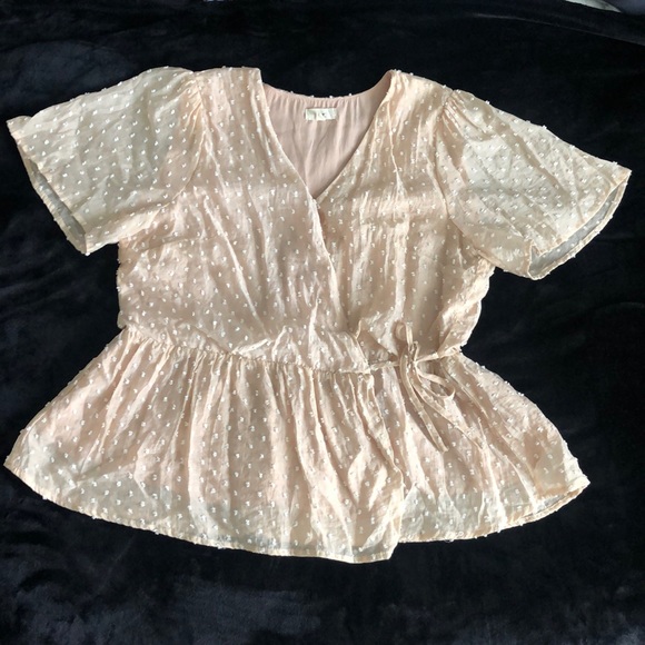 Ott | Tops | Cream And White Flutter Sleeve Wrap Top | Poshmark